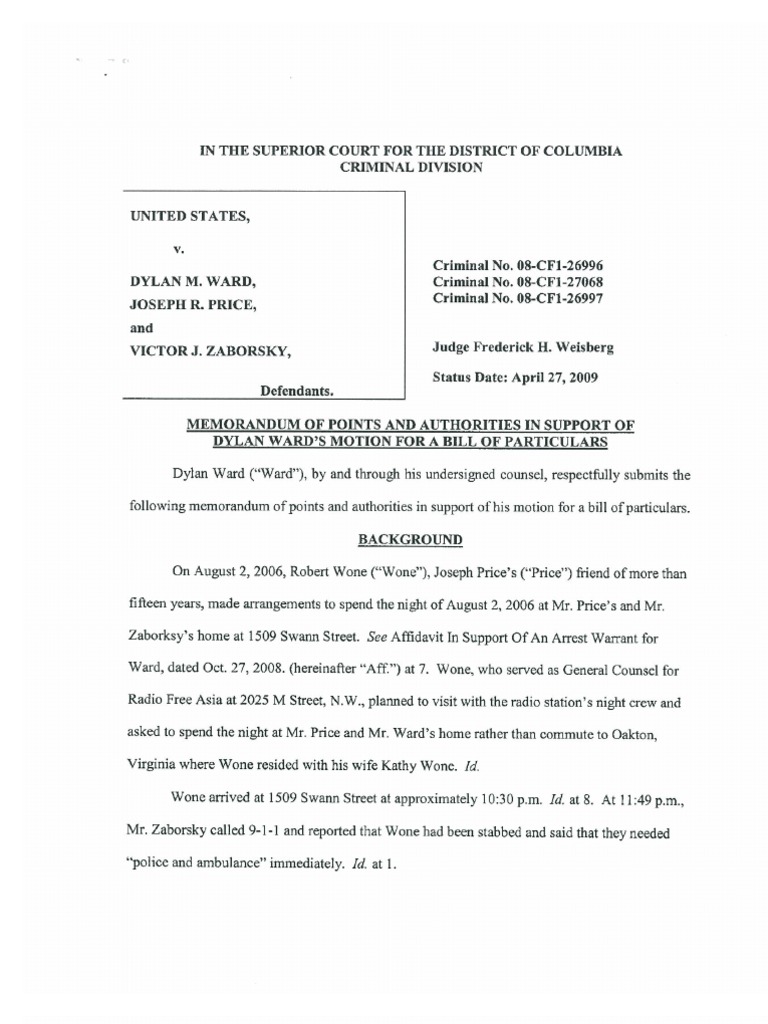 Motion For A Bill of Particulars - Dylan Ward | PDF