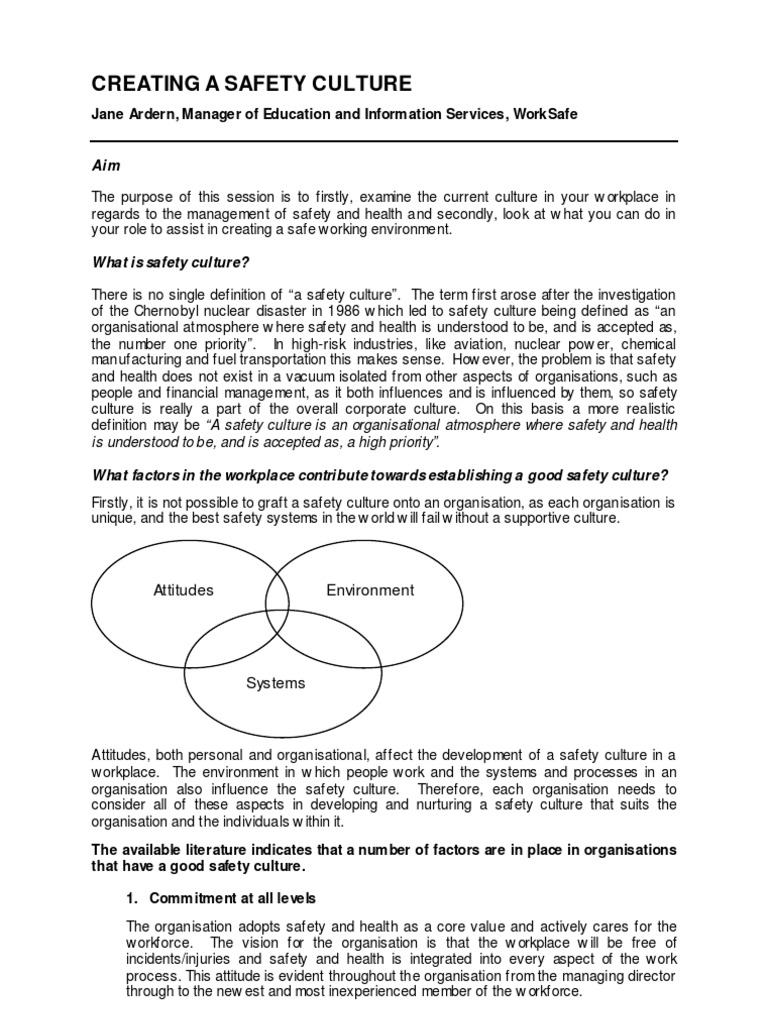 Creating A Safety Culture | PDF | Safety | Occupational Safety And Health