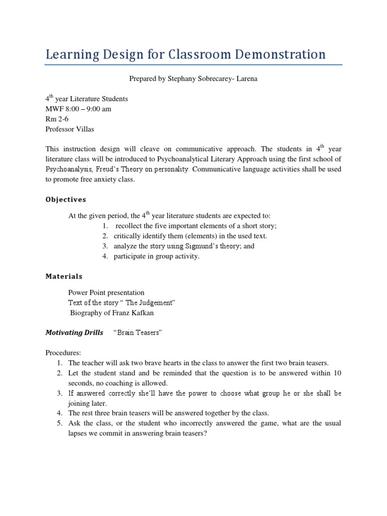 Learning Design For Classroom Demonstration by Stephany Larena | PDF ...