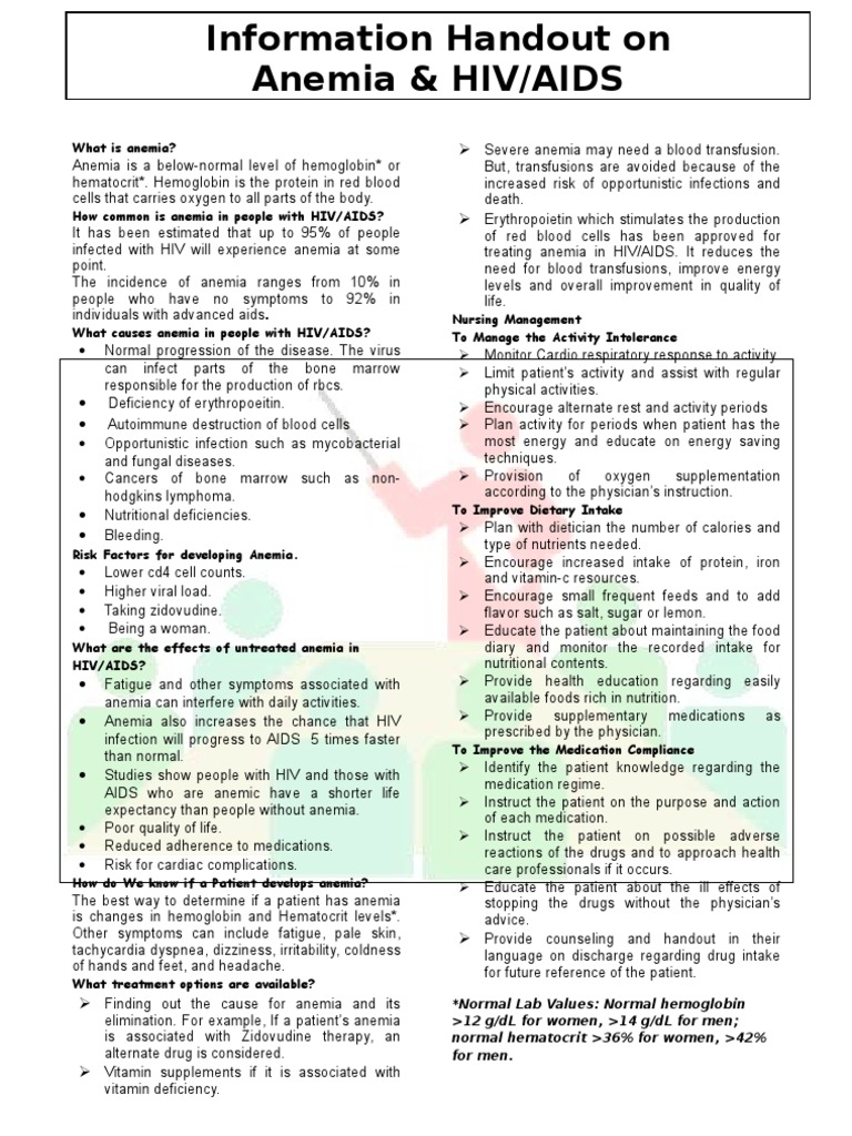 Anemia in HIV Handout 97-2003 | Anemia | Hiv/Aids
