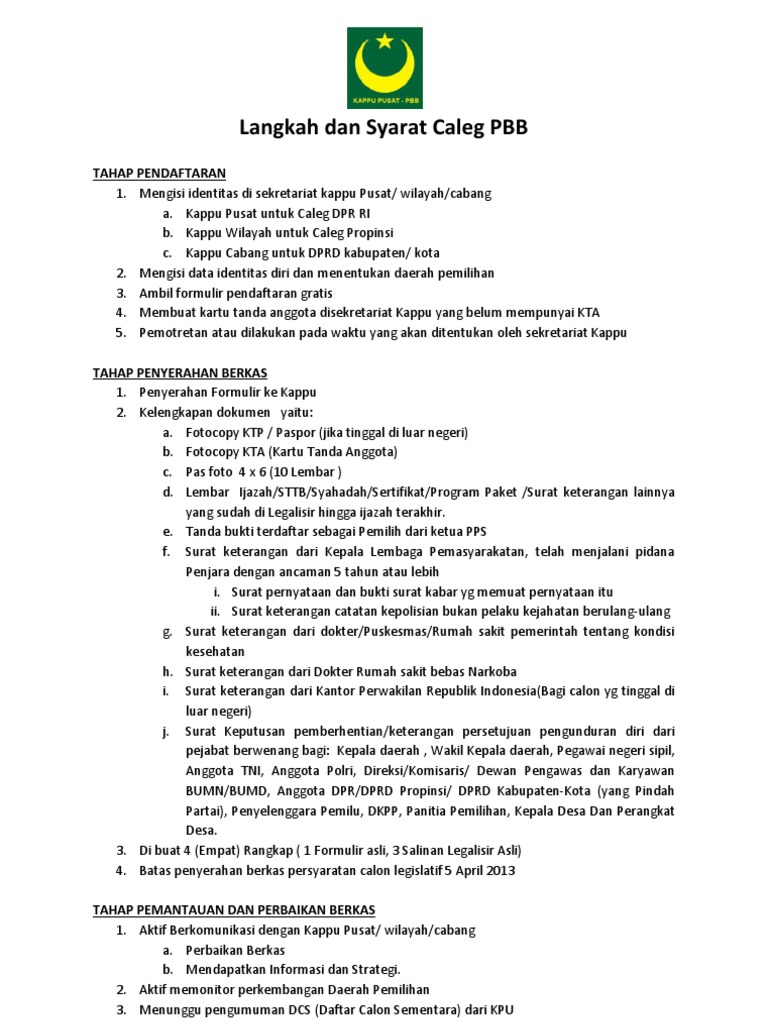 Langkah Dan Syarat Caleg PBB | PDF