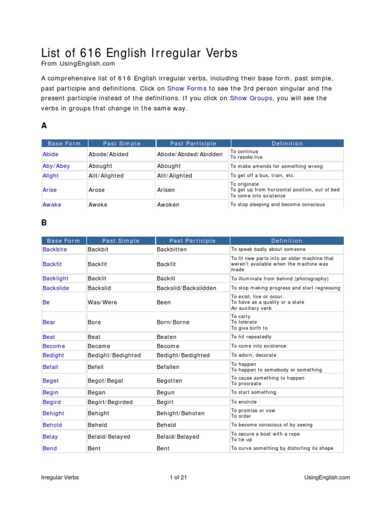 List of 616 English Irregular Verbs | PDF | Nature