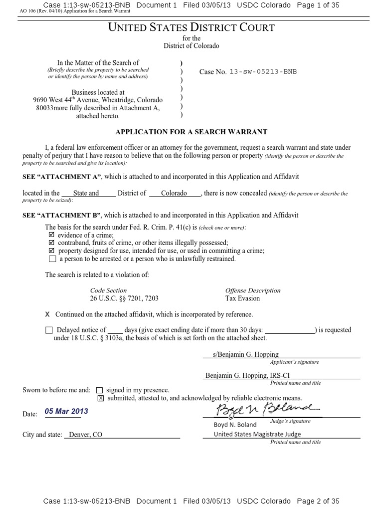Gunsmoke Guns Search Warrant Affidavit | Irs Tax Forms | Computer Data ...