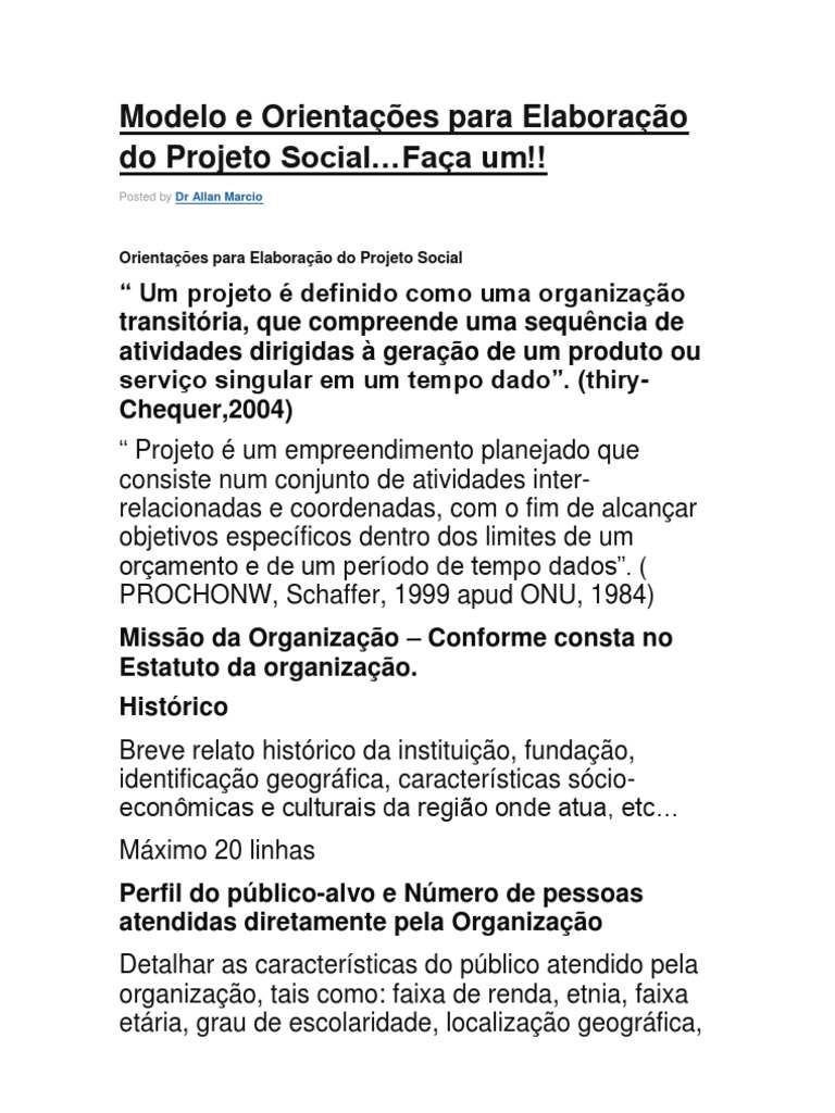 Modelo e Orientações para Elaboração do Projeto Social | Segmentação de ...
