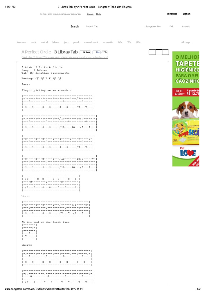 3 Libras Tab by A Perfect Circle - Songsterr Tabs With Rhythm | PDF ...