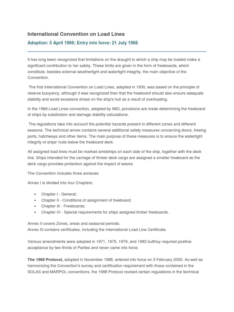 International Convention On Load Lines | PDF | Industries | Water Transport