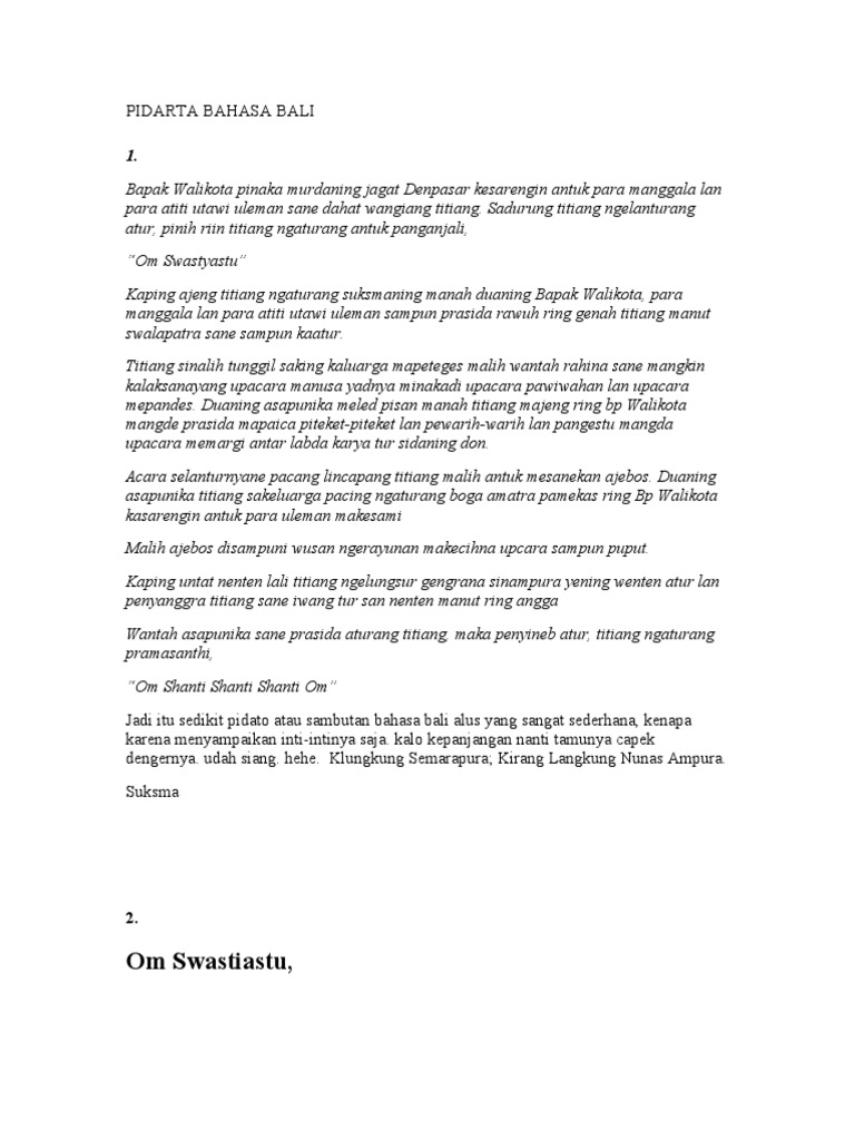Pidarta Bahasa Bali | PDF