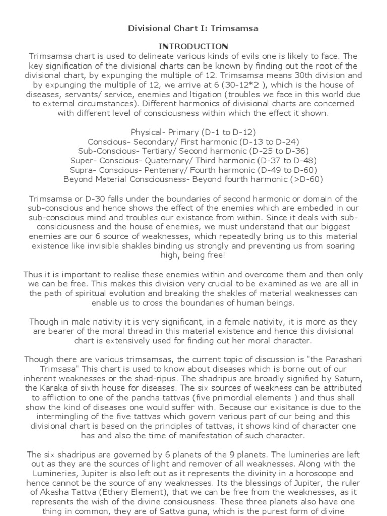 Divisional Chart I | PDF | Astrological Sign | Planets In Astrology