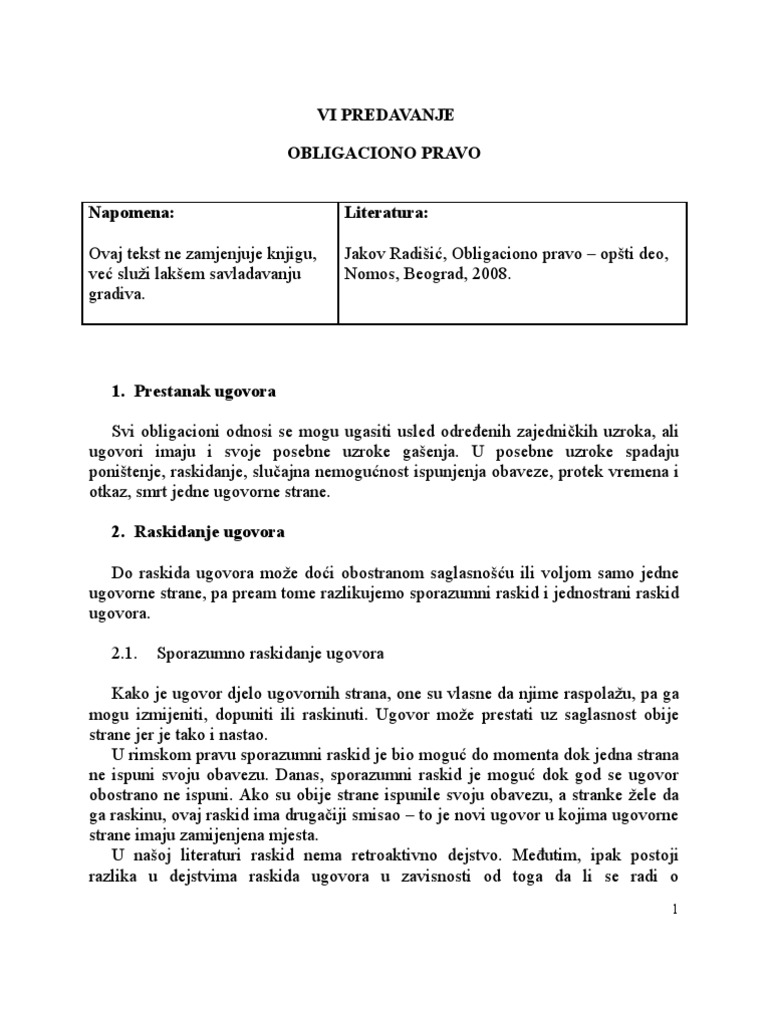 PREDAVANJE 8. - Obligaciono Pravo | PDF