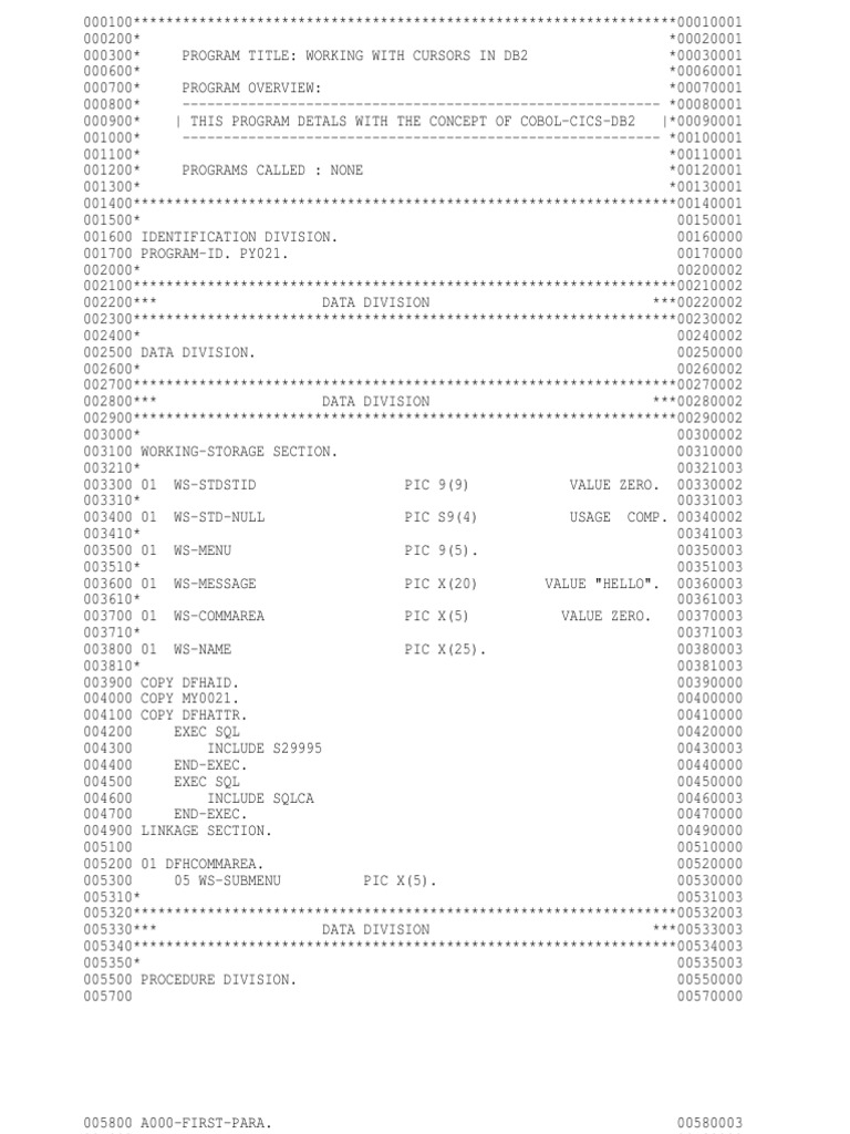Cobol CICS DB2 Program | PDF | Computer Data | Data Management Software