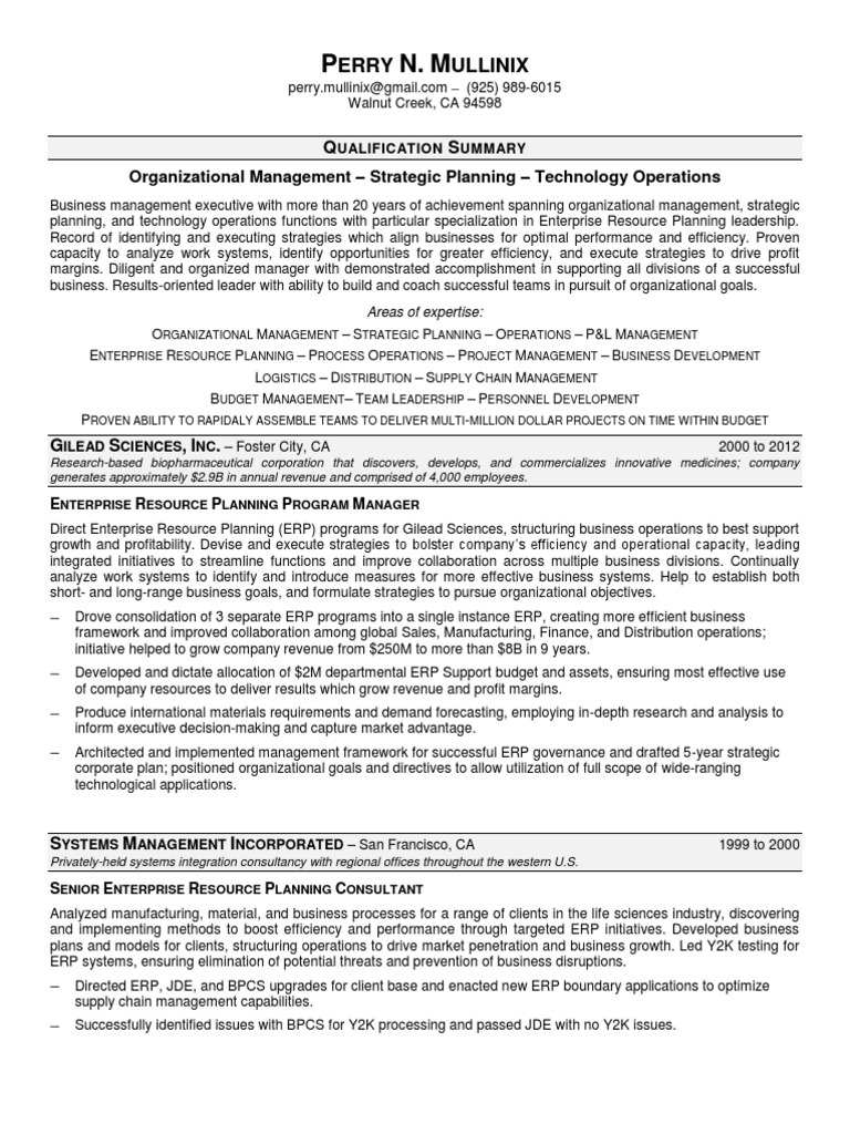 Director Enterprise ERP in San Francisco CA Resume Perry Mullinix | PDF ...
