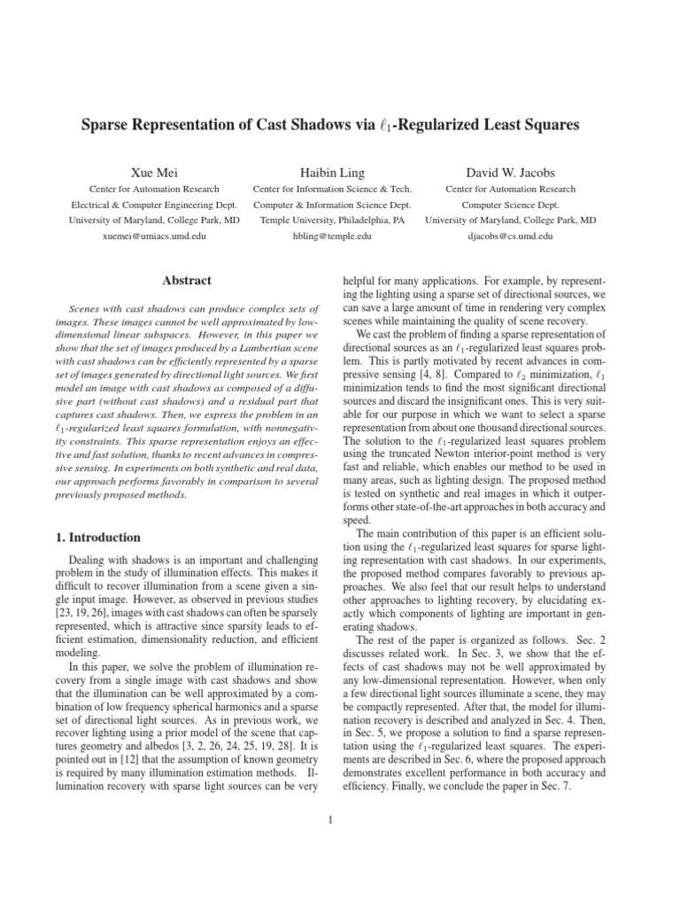 Sparse Representation of Cast Shadows Via - Regularized Least Squares | PDF | Rendering ...