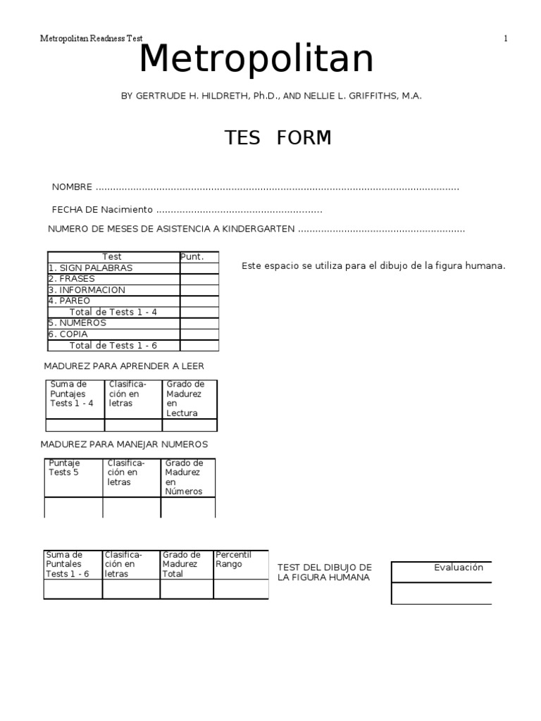 Metropolitan Readness Tests | PDF | Prueba / examen | Enseñando y ...