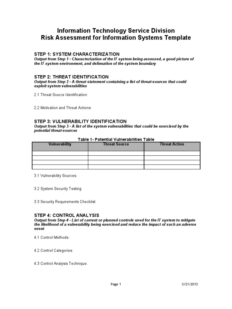 Information Technology Service Division Risk Assessment For Information ...
