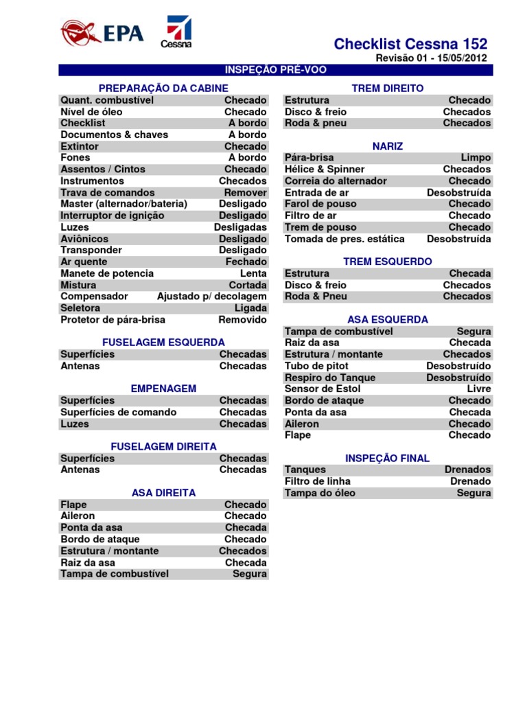 Checklist C152 EPA | PDF | Aeronáutica | Aeronave
