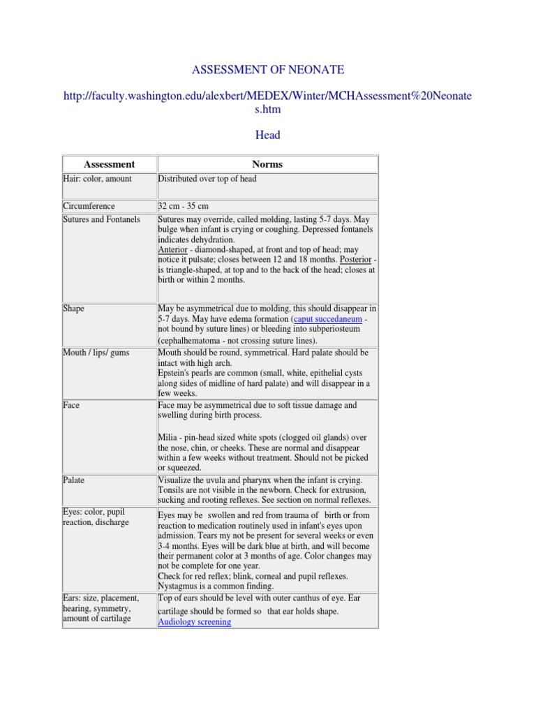 Assessment of Neonate | PDF | Infants | Anatomical Terms Of Motion