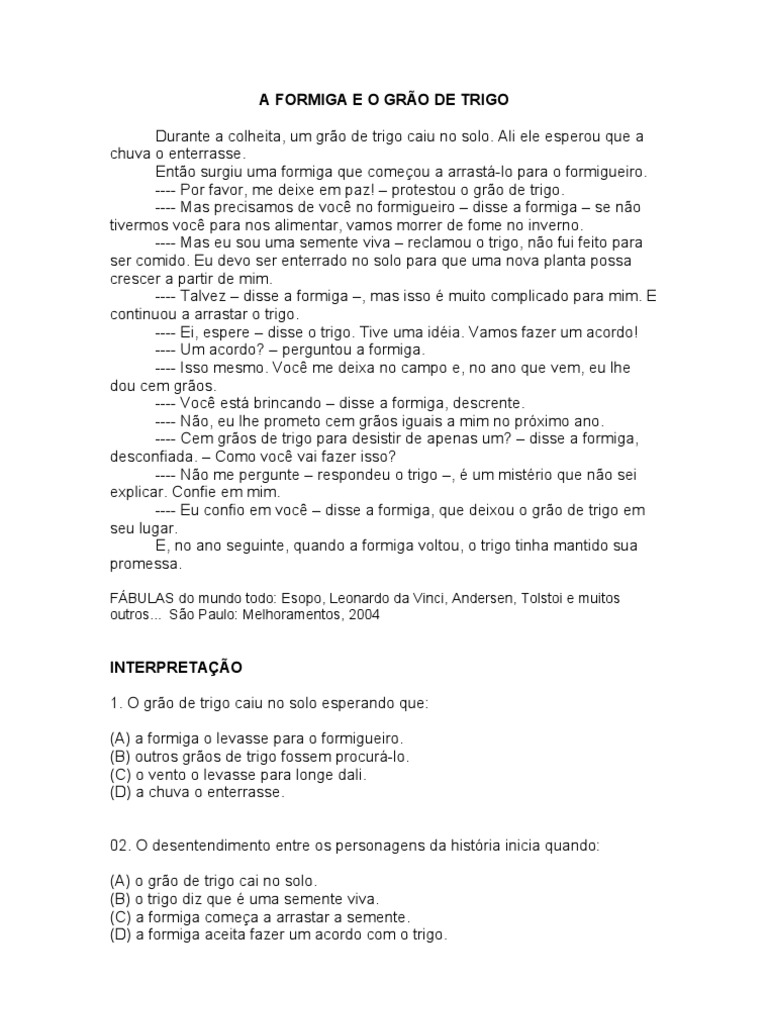 A Formiga e o Grão de Trigo | PDF | Formiga | Trigo
