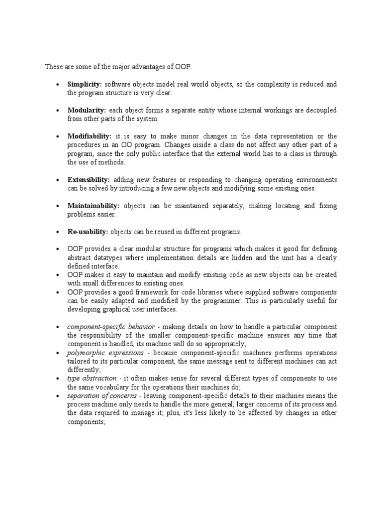 Advantages of OOP | PDF | Object Oriented Programming | Component Based ...