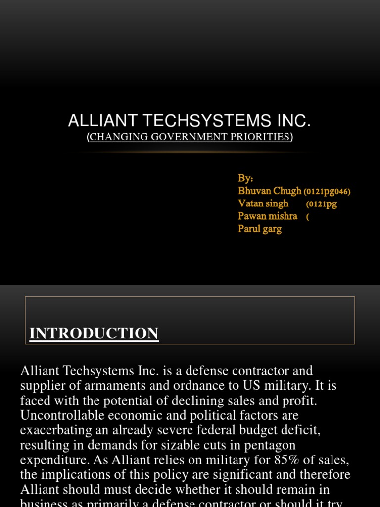 Alliant Techsystems Inc.: (Changing Government Priorities) | PDF | Arms ...
