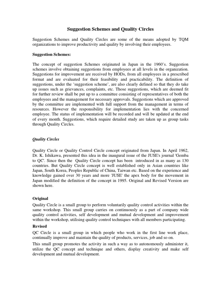 Suggestion Schemes and Quality Circles | PDF | Working Time | Leadership