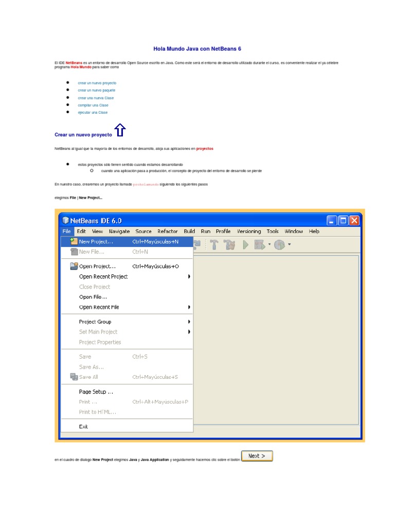 Hola Mundo Java Con NetBeans 6 | PDF | Entorno de desarrollo integrado | Java (lenguaje de ...