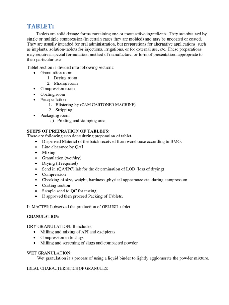 Tablet | PDF | Tablet (Pharmacy) | Industrial Processes
