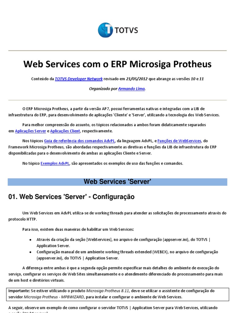 Web Services Com o Erp Microsiga Protheus | PDF | Serviço de internet ...