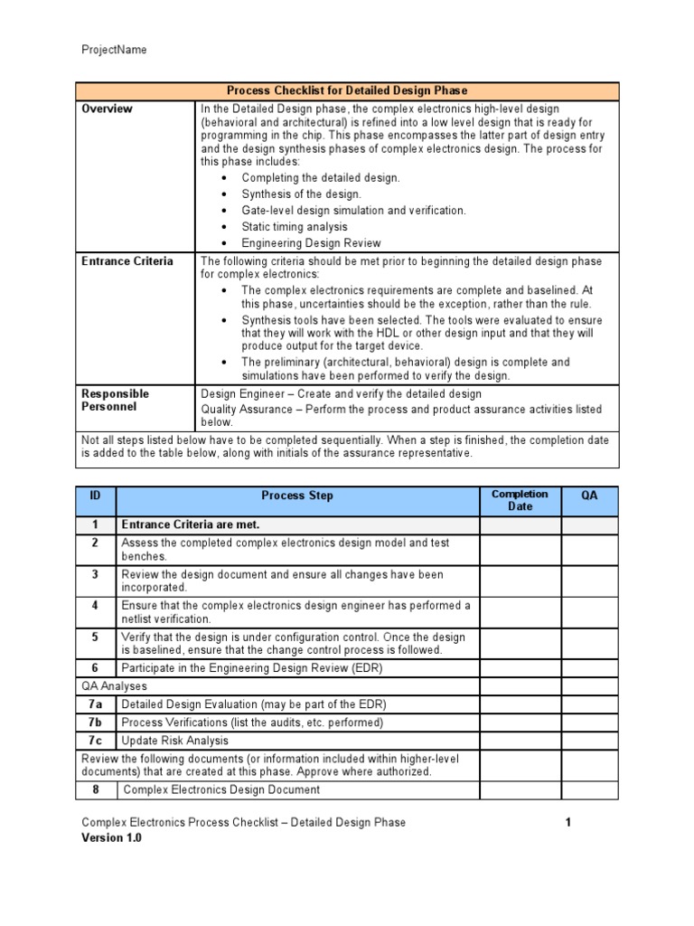 Process Checklist For Detailed Design | PDF | Verification And ...