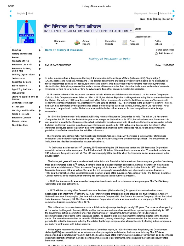 History of Insurance in India | PDF | Insurance | Economies