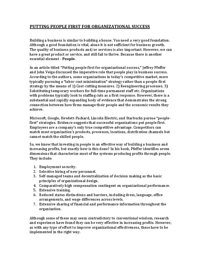 Putting People First For Organizational Success | PDF | Profit ...
