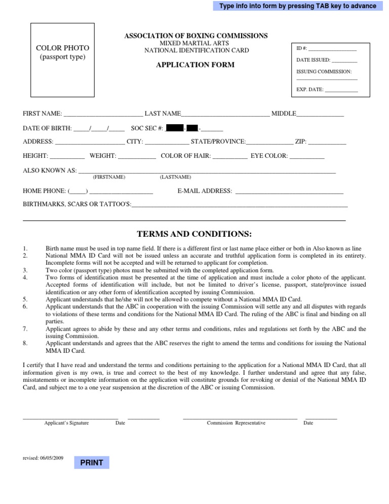 National MMA ID Card Application | PDF | Mixed Martial Arts | Identity ...
