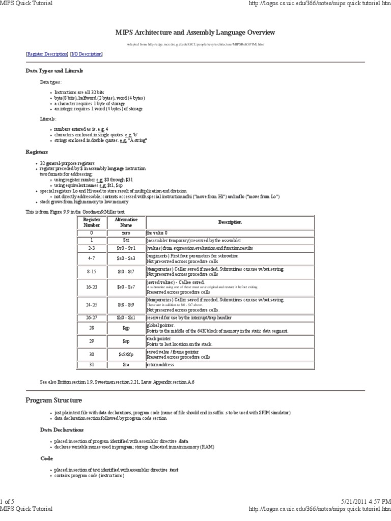 MIPS Quick Tutorial | PDF | Subroutine | String (Computer Science)
