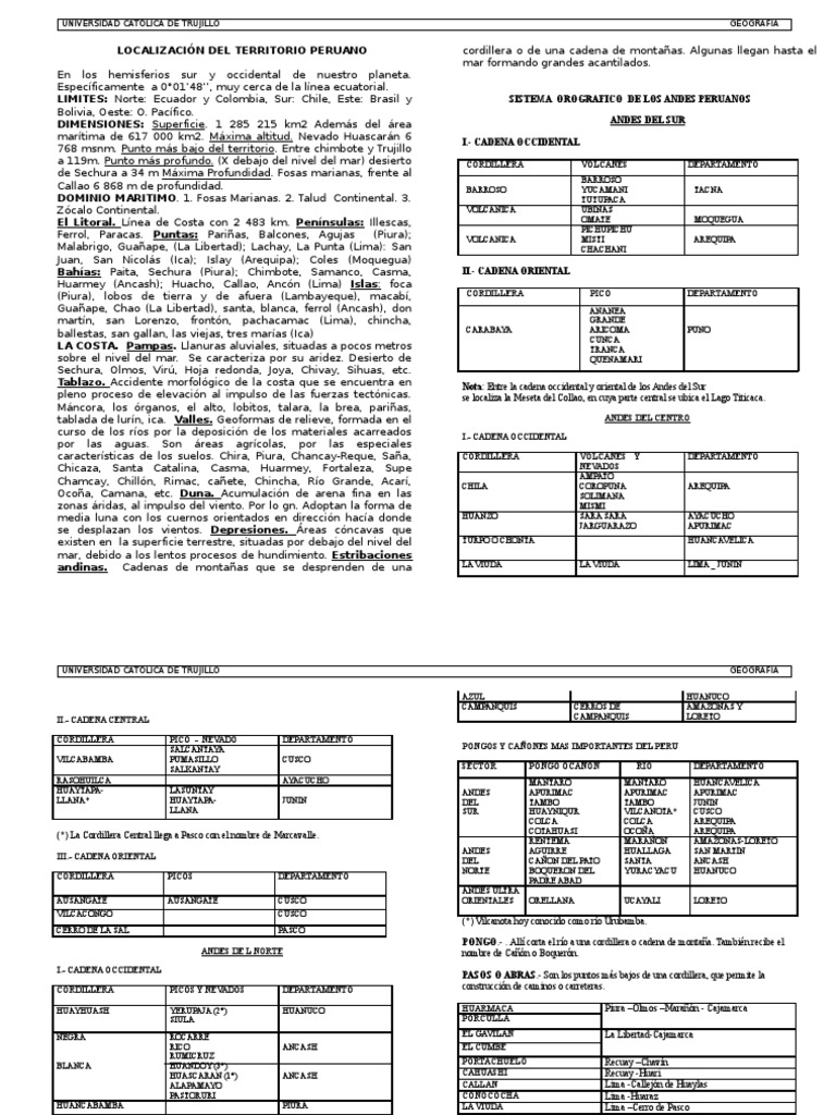 Sistema Orografico del Perú | PDF | Andes | Divisiones Fisiográficas