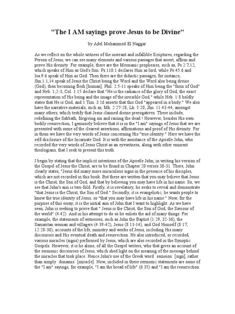 Significance of "I AM" Sayings in John | PDF | Gospel Of John | Jesus