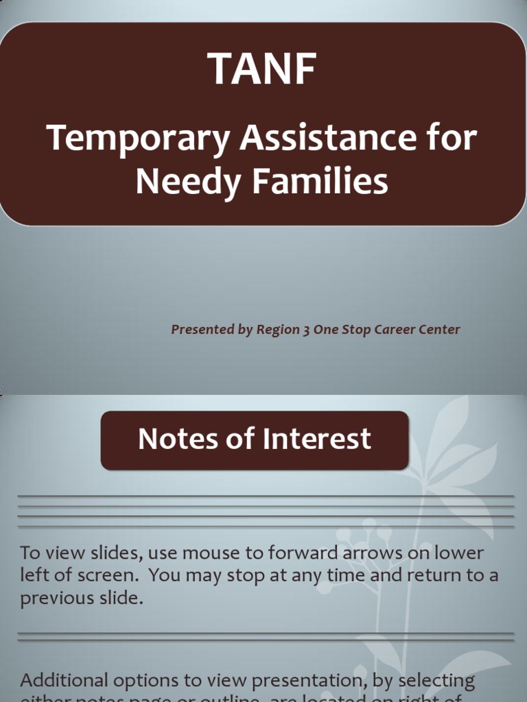 Temporary Assistance For Needy Families: Presented by Region 3 One Stop ...