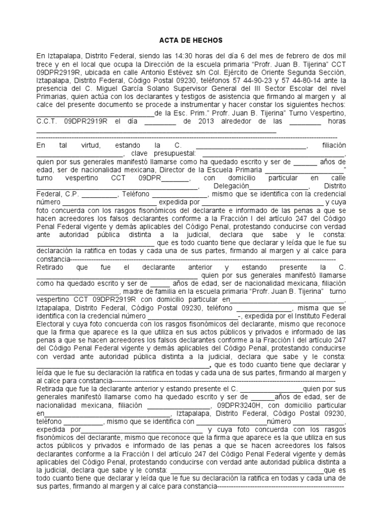 Modelo Acta Deacta de Hechos | PDF | México | Ciudad de México