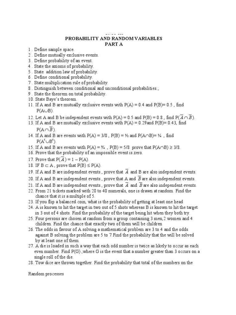 MA1254 Random Processes :: Unit 1 :: Probability & Random Variable | PDF | Measure Theory ...