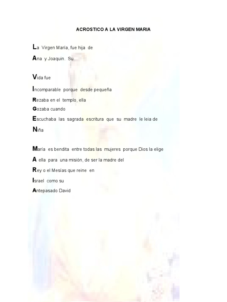 Acrostico (La Virgen Maria) | María, madre de Jesús | Religión y creencia
