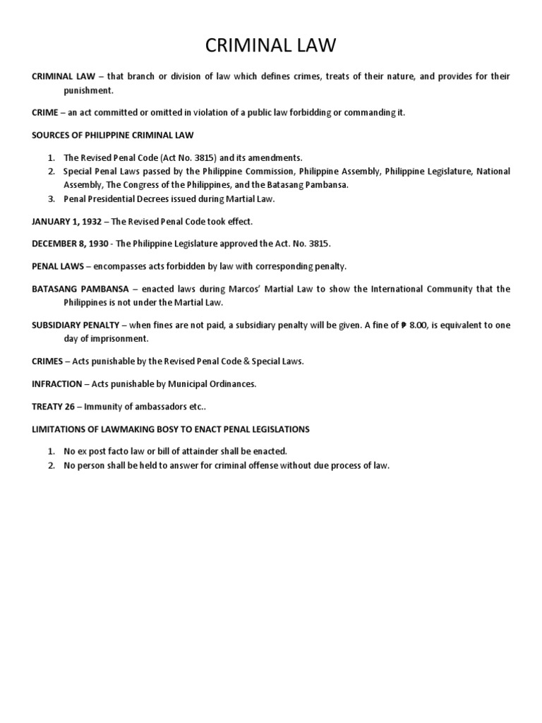 Criminal Law - Notes | PDF