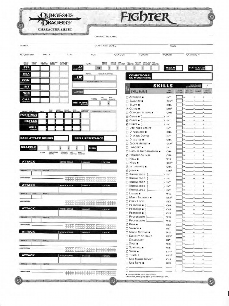 Fighter Character Sheet | PDF