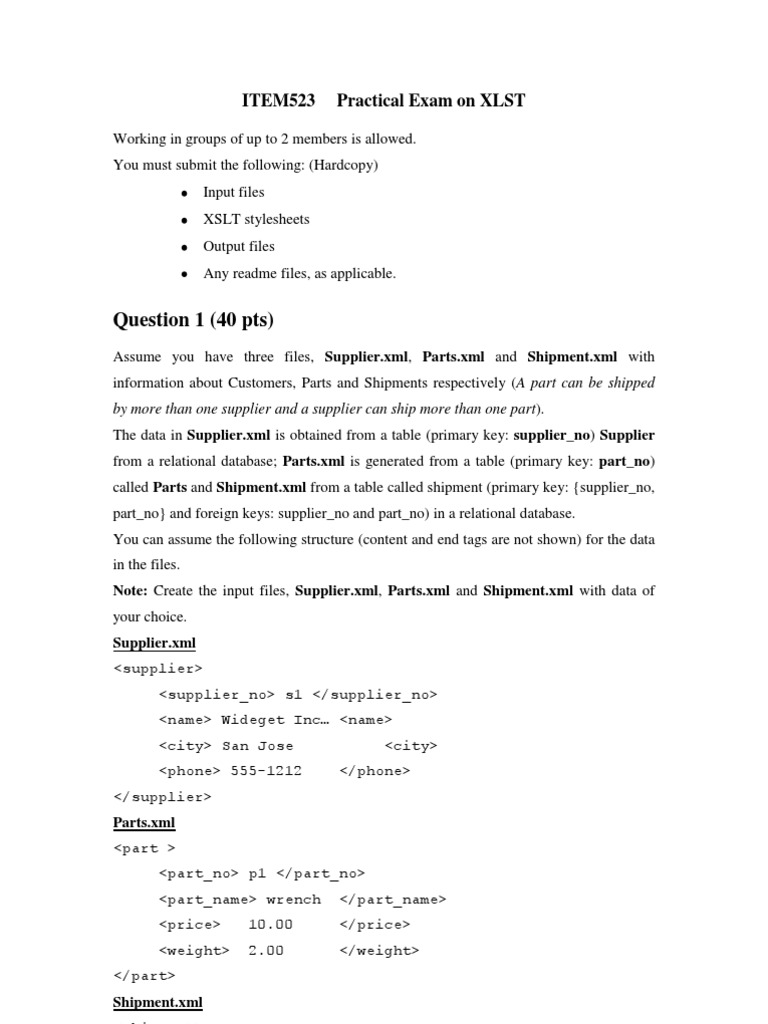 Question 1 (40 PTS) : ITEM523 Practical Exam On XLST | PDF | Xslt | Xml