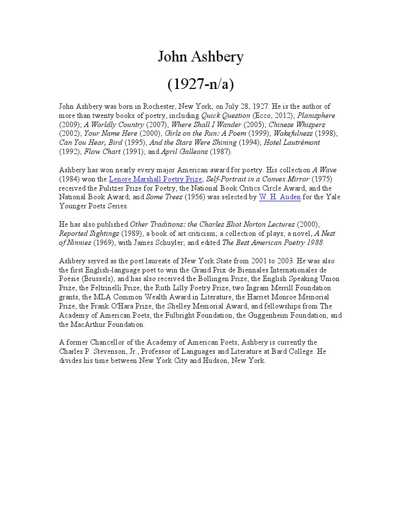 John Ashbery | PDF | American Poetry | Poetry