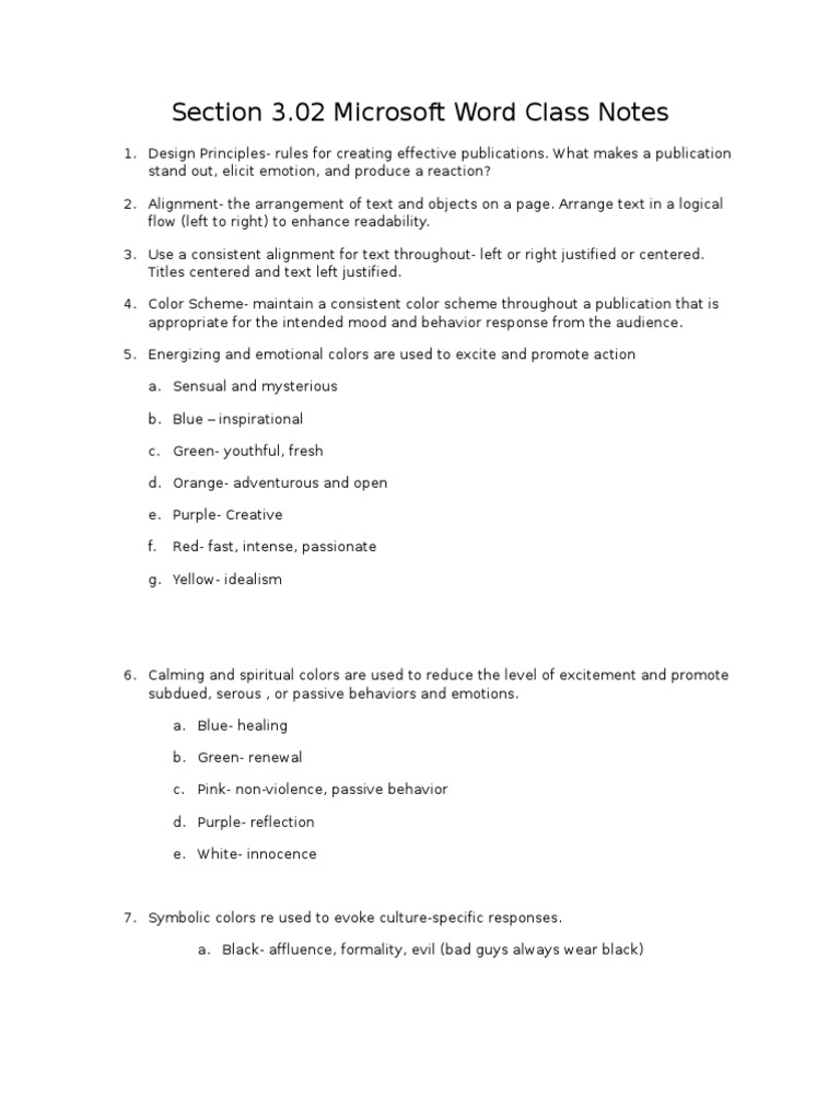Microsoft Word Design Principles Notes | PDF | Target Audience | Graphics