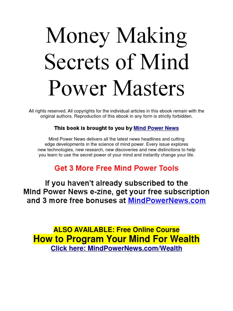 Money Making Secrets of Mind Power Masters: How To Program Your Mind ...