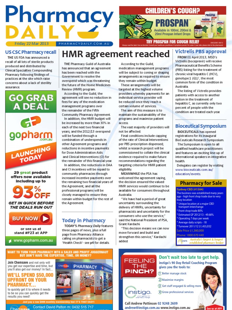 Pharmacy Daily For Fri 22 Mar 2013 - HMR Agreement Reached, Generic ...