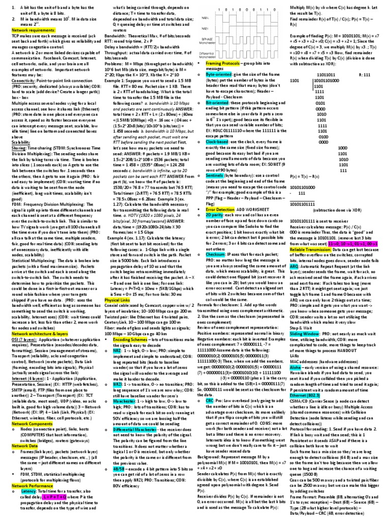 Exam 1 Crib Sheet, 1 | PDF | Transmission Control Protocol | Ethernet