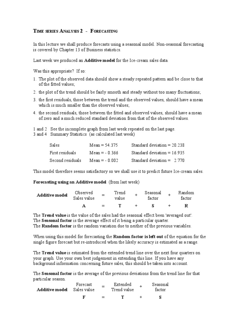 Forecasting Using An Additive Model (From Last Week) Additive Model A T S R | PDF | Linear Trend ...