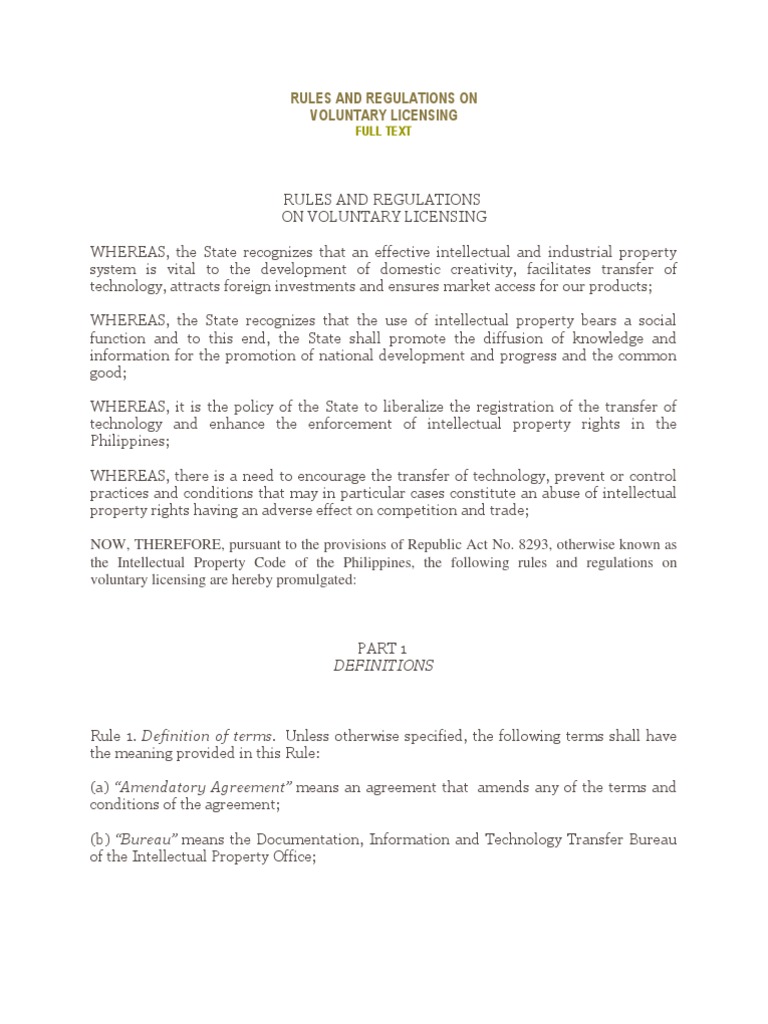 Rules and Regulations On Voluntary Licensing | PDF | Intellectual ...