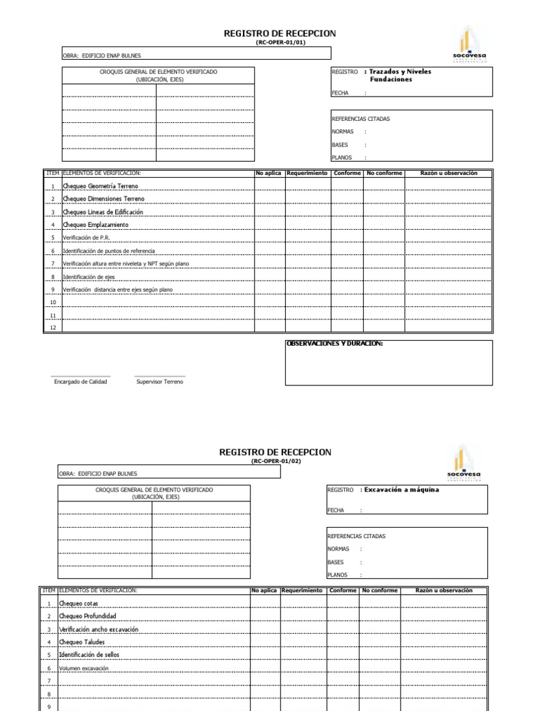 RC-OPER-01-01 Al 35 Registros de Recepción (Protocolos) | PDF | Fundación (Ingeniería) | Caldera