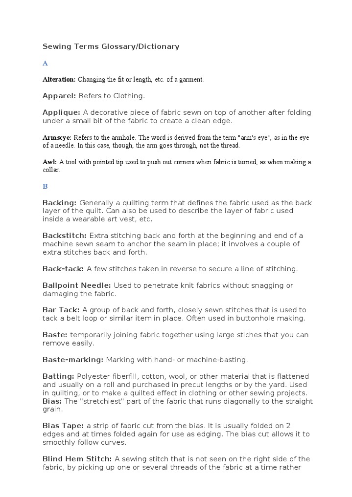 Sewing Terms and Definitions Guide | PDF | Seam (Sewing) | Sewing